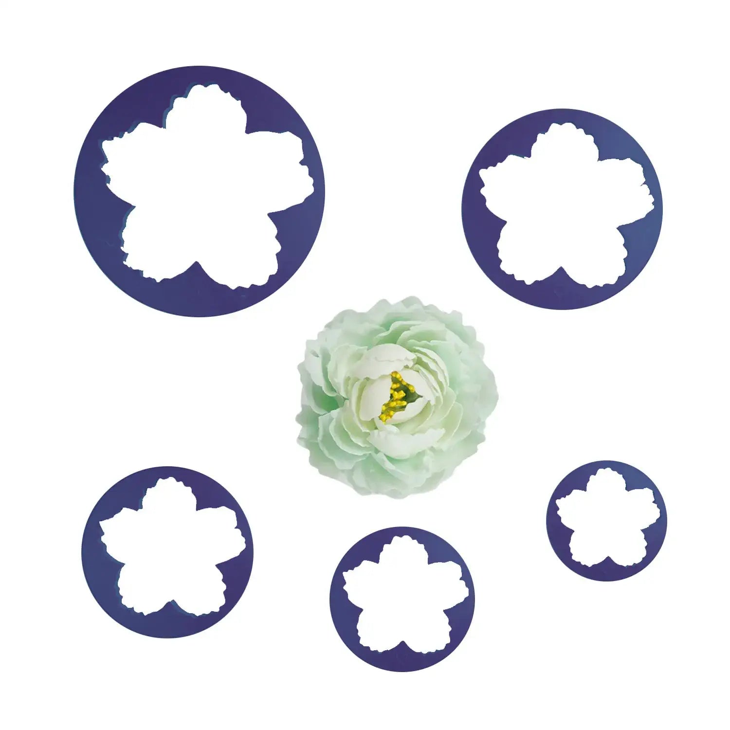 5 Pcs Big Peony Flower Cutters Set Flower Fondant Cookie Cutter | Qeleg®